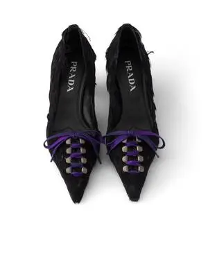 Prada Feather-embellished Satin Pumps