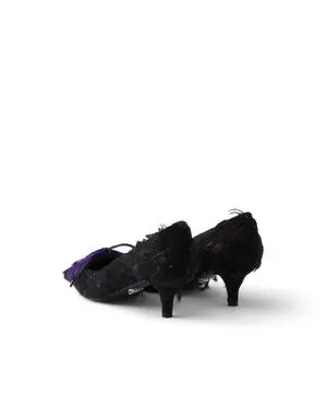 Prada Feather-embellished Satin Pumps