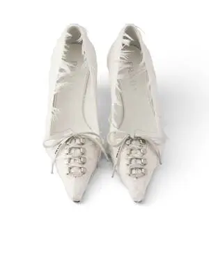Prada Feather-embellished Satin Pumps