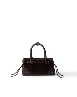 Prada Bonnie Small Corduroy And Leather Handbag - Ebony