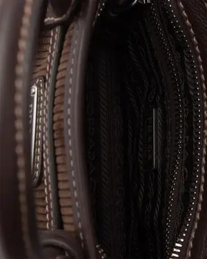 Prada Bonnie Small Corduroy And Leather Handbag - Ebony