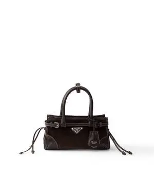 Prada Prada Bonnie Small Corduroy And Leather Handbag Ebony