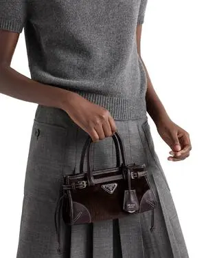 Prada Bonnie Small Corduroy And Leather Handbag - Ebony