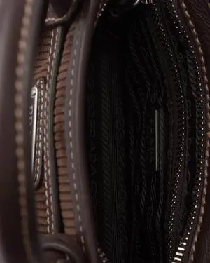 Prada Bonnie Small Corduroy And Leather Handbag - Ebony