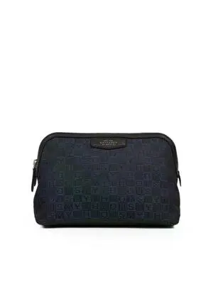Smythson Small Stamp Canvas Travel Pouch - Blue