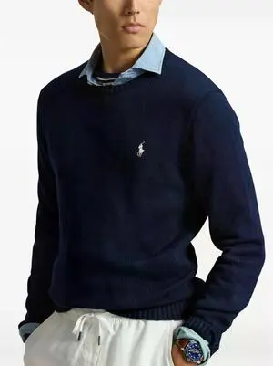 Polo Ralph Lauren Cotton Crew Neck Sweater With Embroidered Pony - Blue