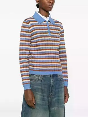 Guest In Residence Striped Zip-up Polo Sweater