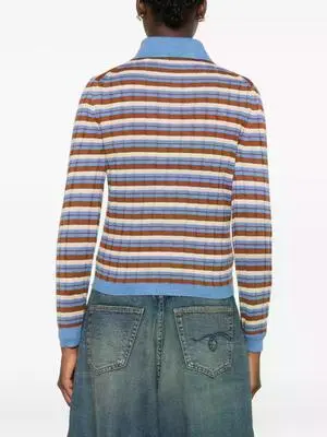 Guest In Residence Striped Zip-up Polo Sweater