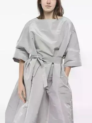SUPER BLOND Belted Silk-organza Midi Dress - Grey