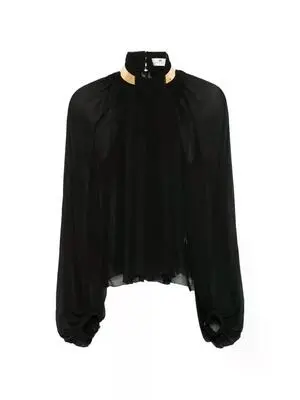 Elisabetta Franchi Pleated Sheer Blouse With Metal Collar - Black