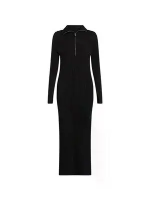 Karl Lagerfeld Ribbed-knit Half-zip Maxi Dress - Black