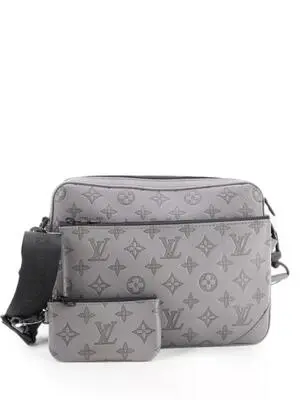 LOUIS VUITTON Trio Messenger Bag Monogram Shadow Leather Crossbody Bag - Grey