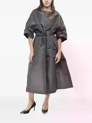 SUPER BLOND Belted Silk Midi Dress - Grey