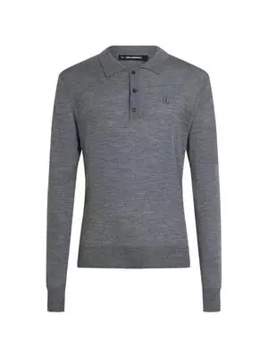 Karl Lagerfeld Merino Wool Long-sleeved Polo Shirt - Grey