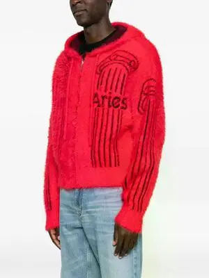 Aries Column-print Zip-fastening Hoodie