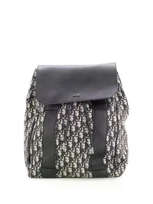 Dior Flap Oblique Canvas And Leather Backpack - Blue