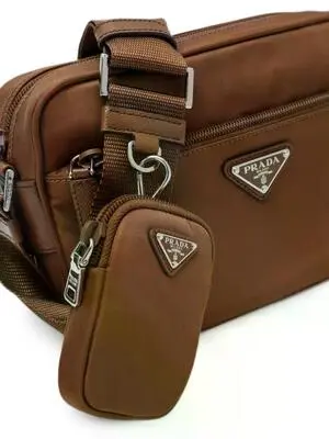 Prada Mini Re-nylon Cross Body Bag With Logo Plaque - Brown