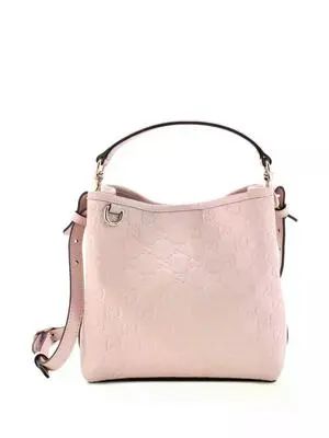 Gucci Gg Emblem Gg Embossed Leather Small Bucket Bag - Pink