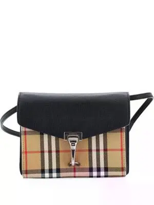 Burberry Leather And Vintage Check Canvas Baby Crossbody Bag - Black