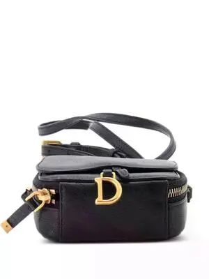Dior Saddle Shoulder Strap Pouch Goatskin Mini Crossbody Bag - Black