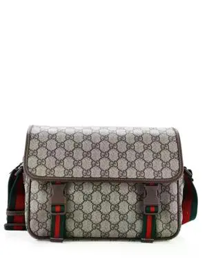 Gucci Web Buckle Messenger Bag Gg Coated Canvas Small Crossbody Bag - Brown