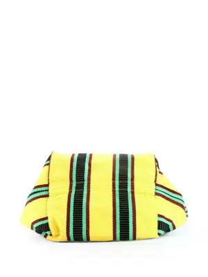 Gucci Script Open Embroidered Stripe Canvas With Leather Medium Tote Bag