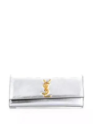 Saint Laurent Classic Monogram Metallic Calfskin Long Clutch Bag - Silver