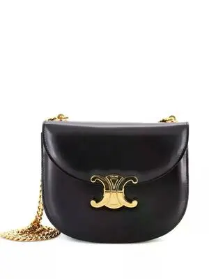 Celine Triomphe Besace Cléa Chain Flap Bag In Leather - Black