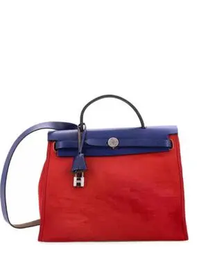 Hermès Herbag Zip Leather And Toile 31 Shoulder Bag - Blue