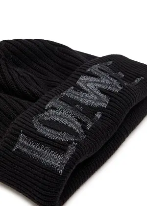 Loewe Logo Embroidered Ribbed Wool Beanie