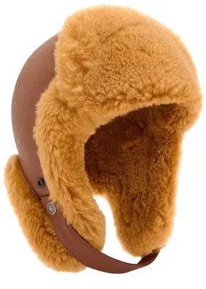 Acne Studios Shearling Trim Leather Trapper Hat - Brown