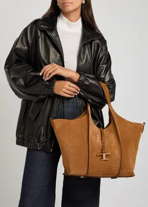 TOD'S T-plaque Suede Tote
