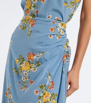 Veronica Beard Limani Ruched Floral Silk-blend Midi Skirt