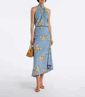 Veronica Beard Limani Ruched Floral Silk-blend Midi Skirt