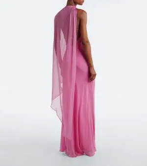THE SEI Caped Silk Gown In Carnation