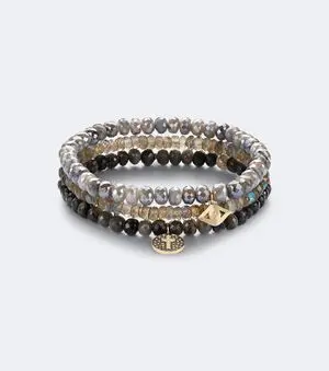 SYDNEY EVAN Set Of Three 14kt Gold Gemstone Beaded Bracelets - Multicoloured