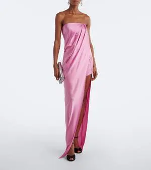 THE SEI Draped Strapless Silk Satin Gown