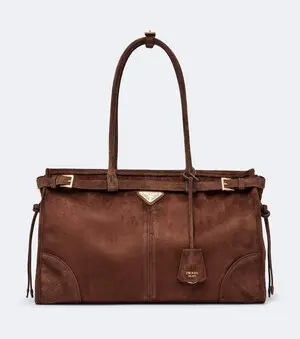 Prada Bonnie Large Suede Shoulder Bag - Brown