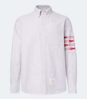 Thom Browne 4-bar Striped Cotton Oxford Shirt - Grey