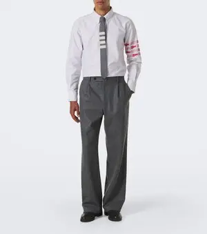 Thom Browne 4-bar Striped Cotton Oxford Shirt - Grey