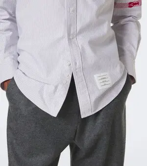 Thom Browne 4-bar Striped Cotton Oxford Shirt - Grey