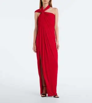 Balmain Draped Jersey Crepe Gown
