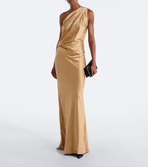 THE SEI One-shoulder Draped Silk Satin Gown