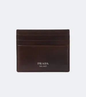 Prada Logo Leather Card Holder - Brown