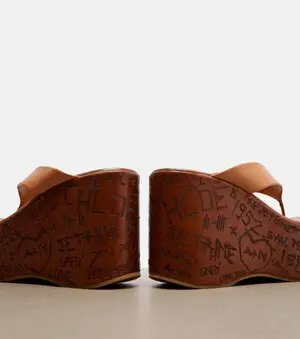 Chloé Maxime Leather Wedge Thong Sandals