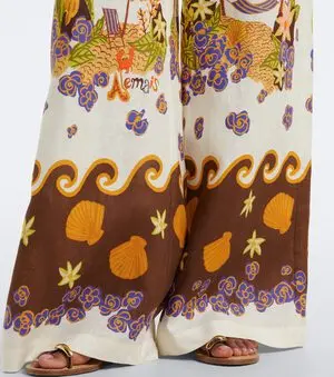 ALEMAIS Island Cove Printed Linen Wide-leg Trousers