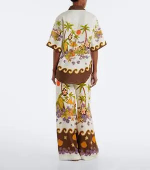 ALEMAIS Island Cove Printed Linen Wide-leg Trousers