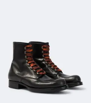 Prada Leather Lace-up Boots - Black