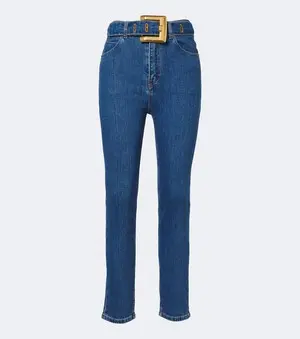 Balmain Belted High-rise Cropped Jeans - Blue