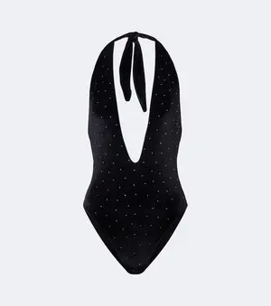 Balmain Embellished Velvet Swimsuit - Black